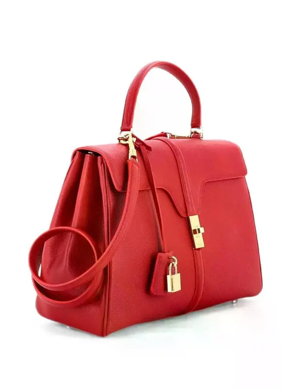 Celine 16" Top Handle Bag In Grained Calfskin, Medium - Red