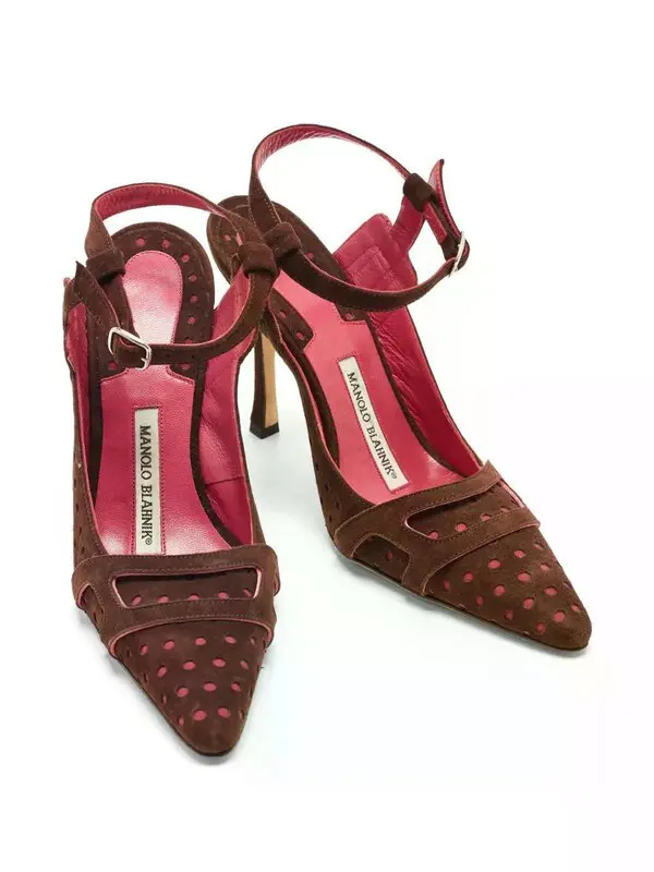 Manolo Blahnik Suede Perforated Ankle-strap Pumps