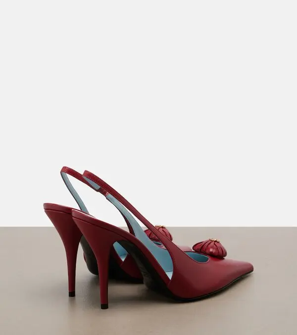 Valentino Garavani Pointed Toe Leather Slingback Pumps - Red