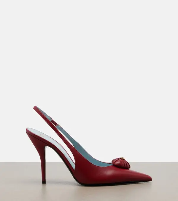 Valentino Garavani Pointed Toe Leather Slingback Pumps - Red