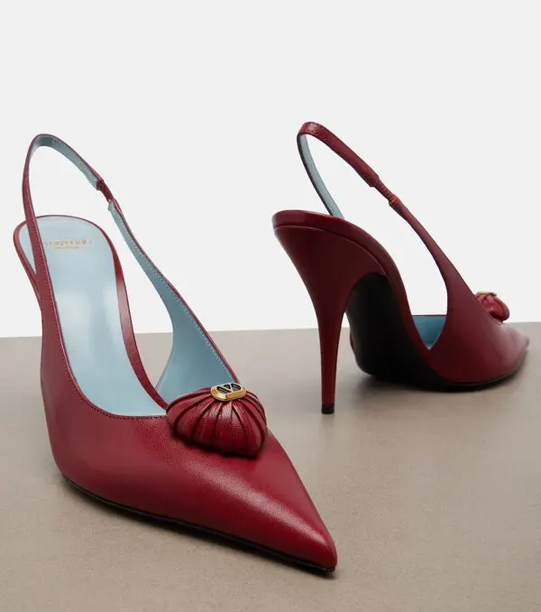 Valentino Garavani Pointed Toe Leather Slingback Pumps - Red