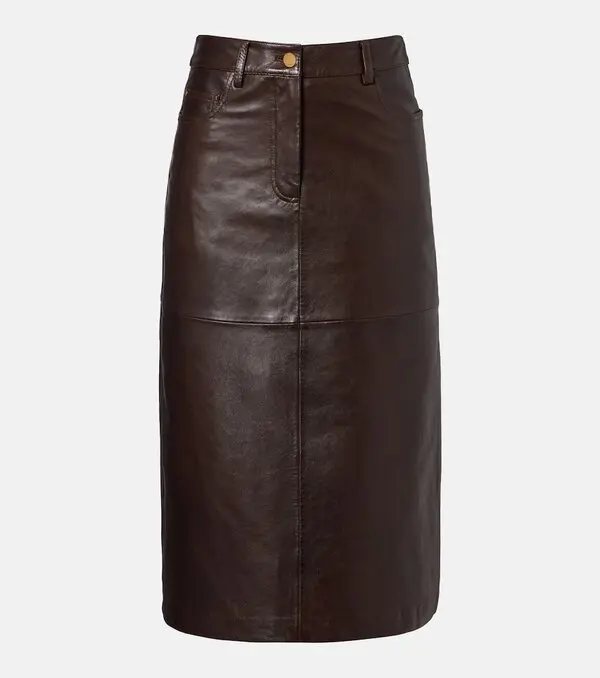 Max Mara Leather Midi Skirt - Brown