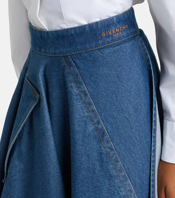 Givenchy Asymmetric Denim Midi Skirt - Blue