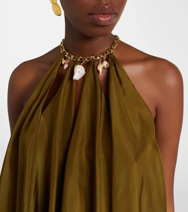 Zimmermann Mahon Embellished Silk Halter Top - Green