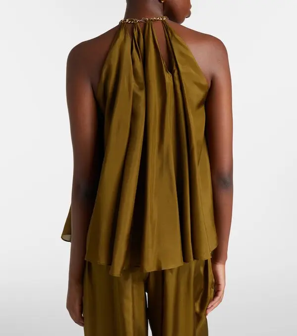 Zimmermann Mahon Embellished Silk Halter Top - Green