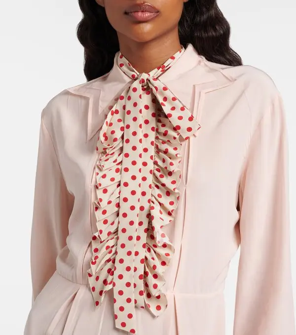 Prada Belted Polka-dot Silk Midi Dress