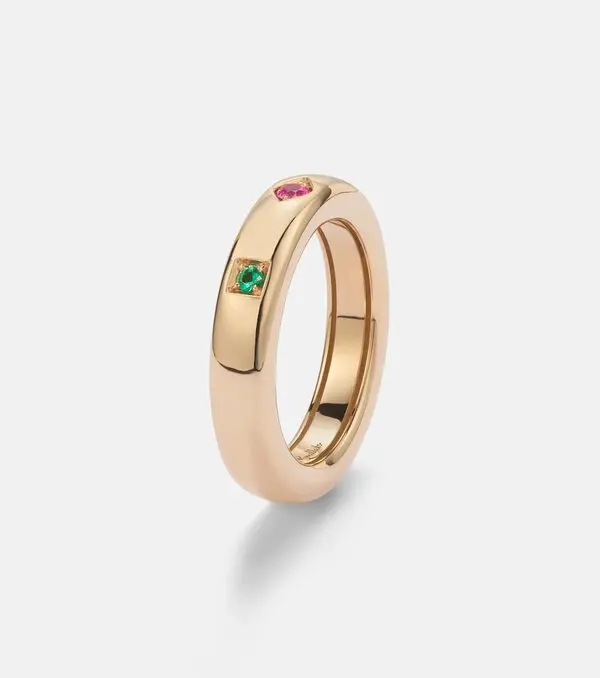 Pomellato Iconica Extra Slim Ring In 18kt Rose Gold With Ruby, Sapphire, And Emerald - Pink