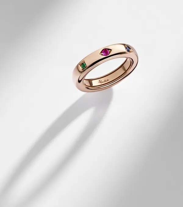Pomellato Iconica Extra Slim Ring In 18kt Rose Gold With Ruby, Sapphire, And Emerald - Pink