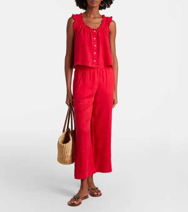 Velvet By Graham & Spencer Lola Linen Wide-leg Pants - Red