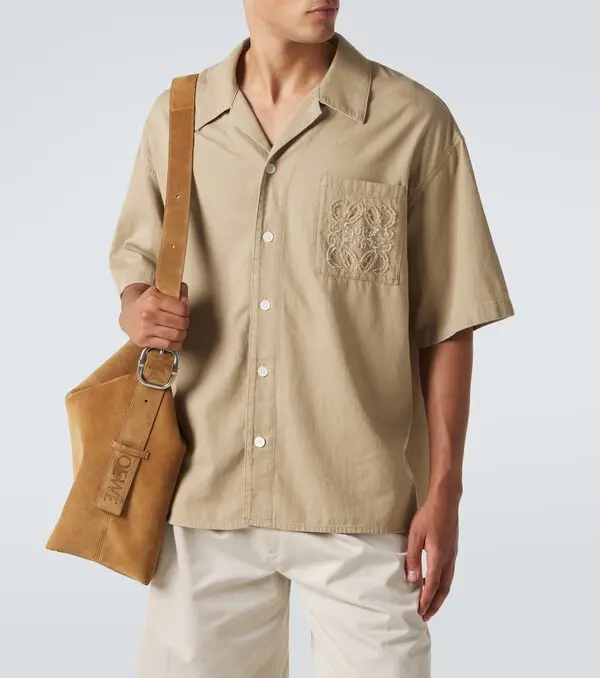 Loewe Logo Embroidered Cotton Shirt - Beige