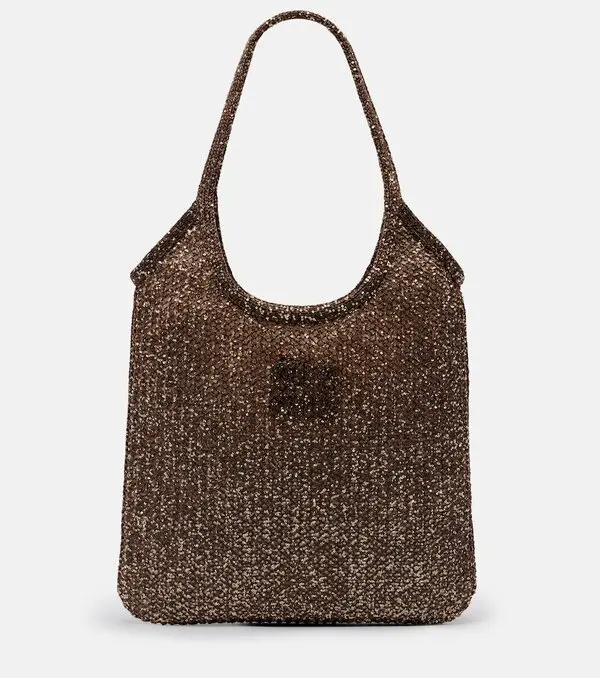 Miu Miu Ivy Sequined Mesh Shopper - Brown