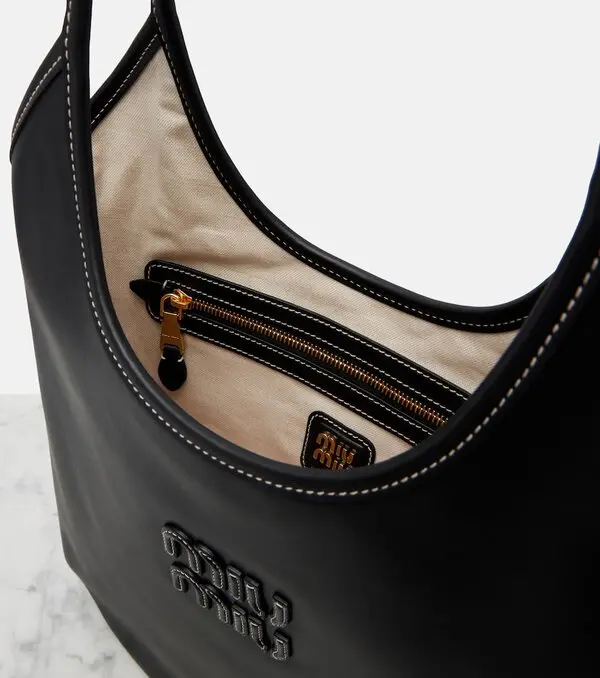Miu Miu Ivy Medium Leather Shopper - Black