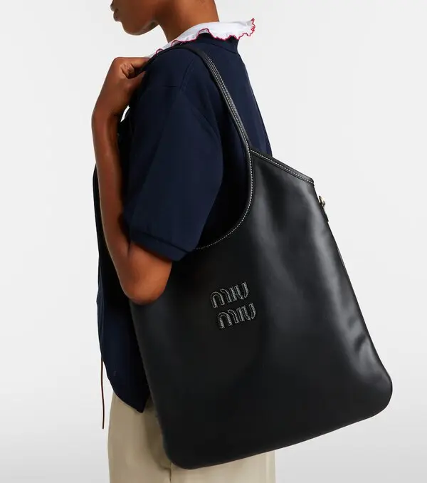 Miu Miu Ivy Medium Leather Shopper - Black