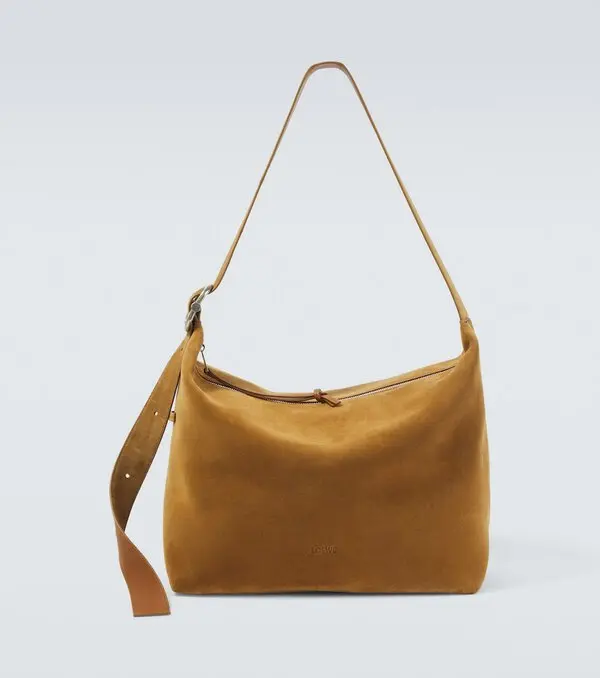 Loewe Loop Large Suede Shoulder Bag - Brown