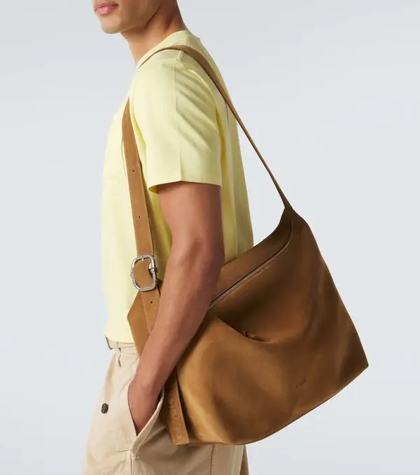 Loewe Loop Large Suede Shoulder Bag - Brown