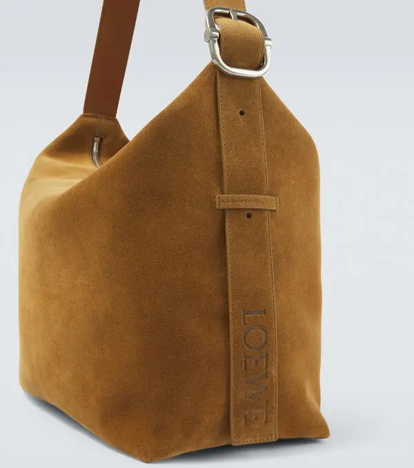 Loewe Loop Large Suede Shoulder Bag - Brown