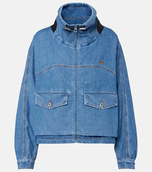 Loewe Leather-trimmed Denim Jacket - Blue