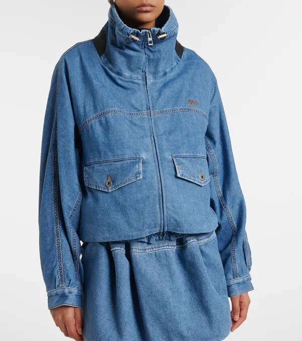 Loewe Leather-trimmed Denim Jacket - Blue