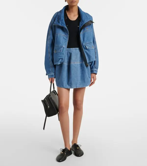 Loewe Leather-trimmed Denim Jacket - Blue