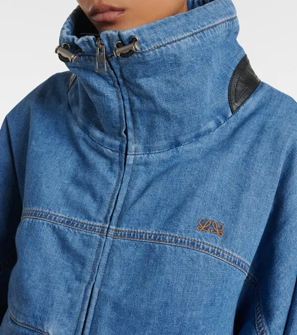 Loewe Leather-trimmed Denim Jacket - Blue