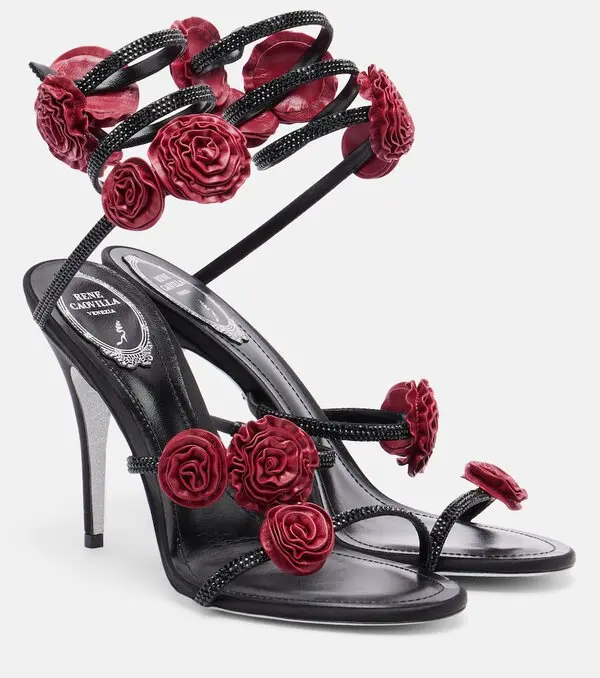 Rene Caovilla Cleo Floral-appliqué Satin Sandals
