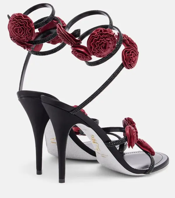 Rene Caovilla Cleo Floral-appliqué Satin Sandals