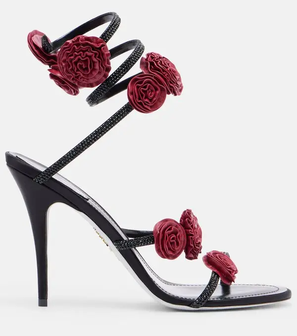 Rene Caovilla Cleo Floral-appliqué Satin Sandals