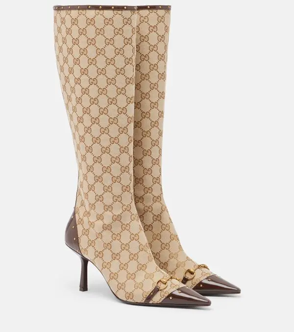 Gucci Savoy Gg Canvas Knee-high Boots - Beige