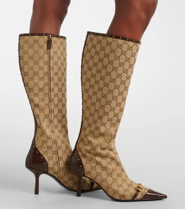 Gucci Savoy Gg Canvas Knee-high Boots - Beige