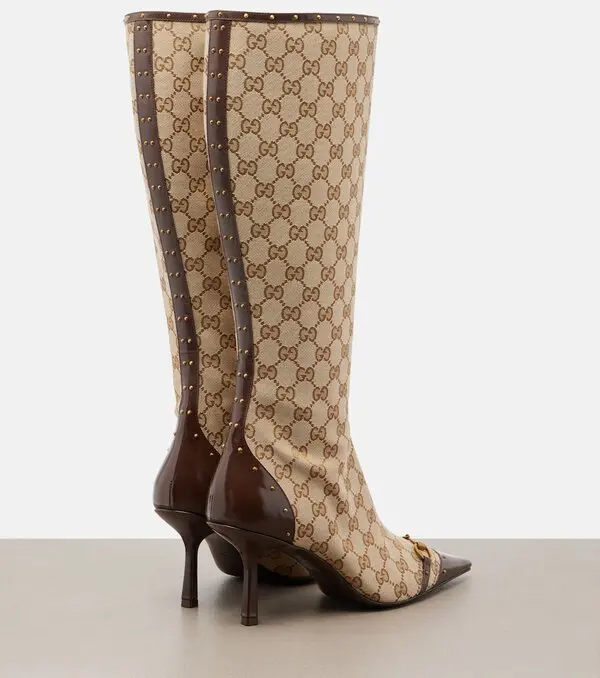 Gucci Savoy Gg Canvas Knee-high Boots - Beige