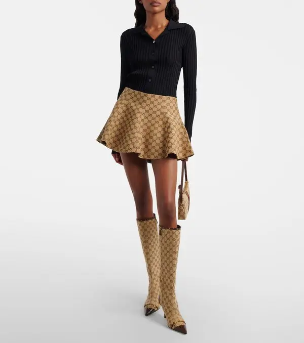 Gucci Savoy Gg Canvas Knee-high Boots - Beige