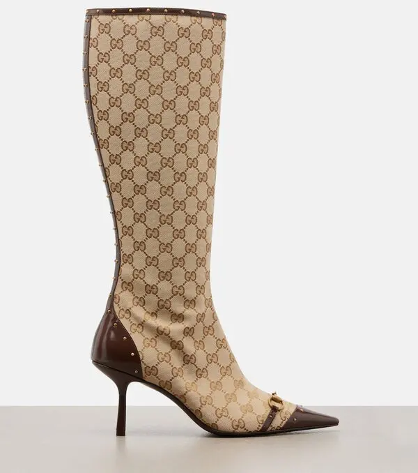 Gucci Savoy Gg Canvas Knee-high Boots - Beige