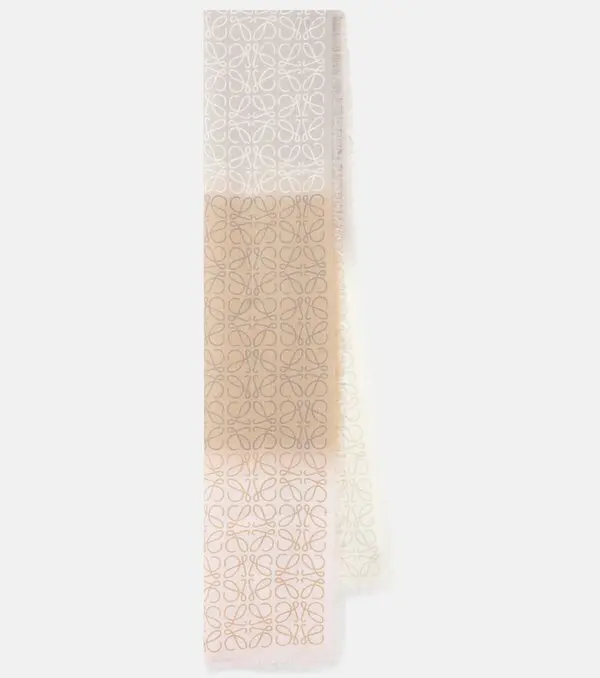 Loewe Anagram Wool, Silk And Cashmere Scarf - Beige