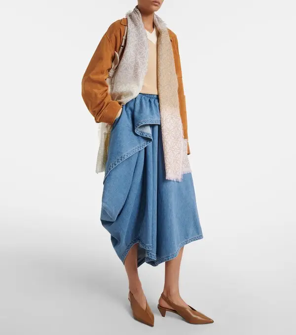 Loewe Anagram Wool, Silk And Cashmere Scarf - Beige