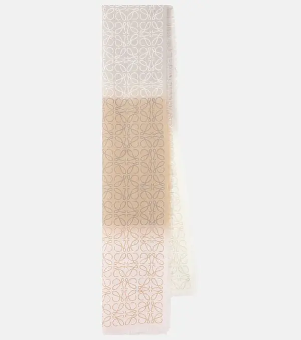 Loewe Anagram Wool, Silk And Cashmere Scarf - Beige