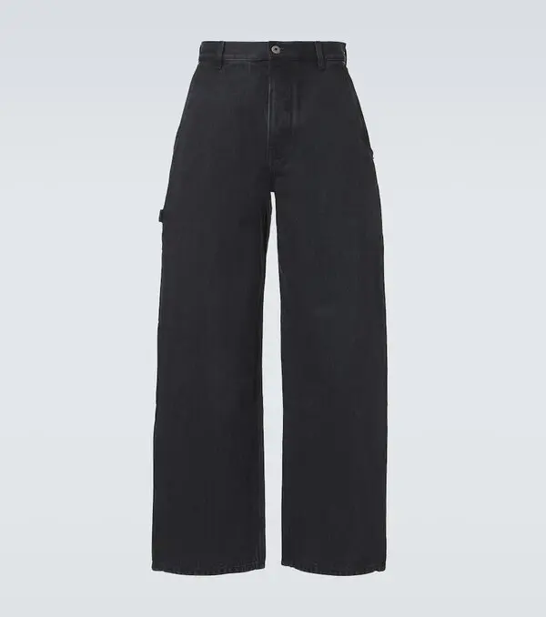 Loewe Leather-trimmed Wide-leg Jeans - Black
