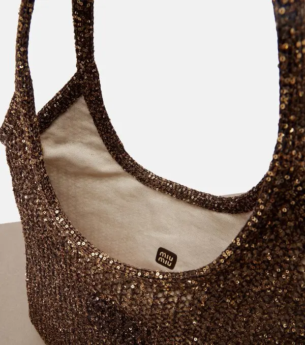 Miu Miu Ivy Sequined Mesh Shopper - Brown