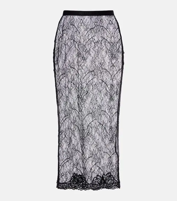 Valentino Garavani Floral Sheer Lace Midi Skirt - Black
