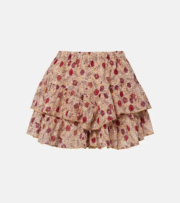 MARANT ETOILE Jocadia Floral Ruffled Cotton Shorts - Red