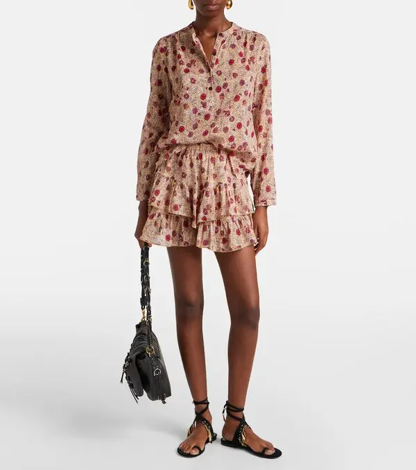 MARANT ETOILE Jocadia Floral Ruffled Cotton Shorts