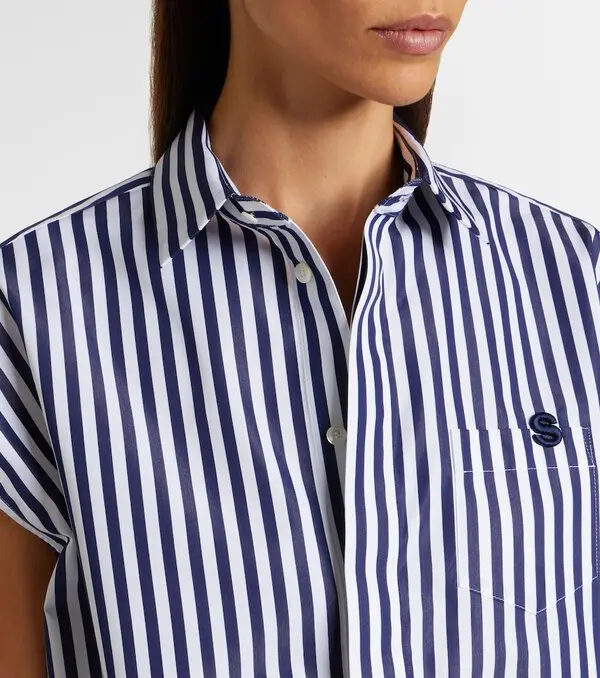 Sacai Striped Poplin Shirt With Drawstring Hem