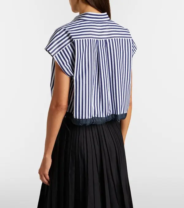 Sacai Striped Poplin Shirt With Drawstring Hem