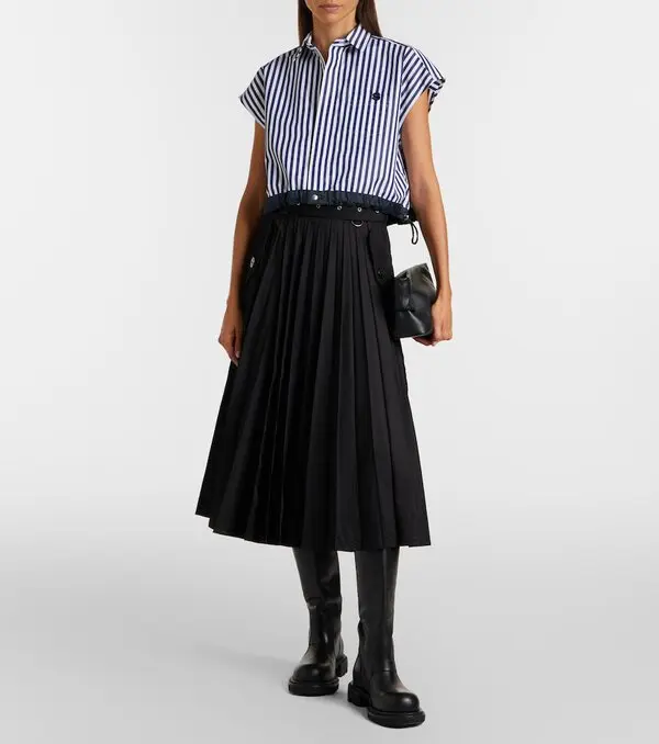 Sacai Striped Poplin Shirt With Drawstring Hem