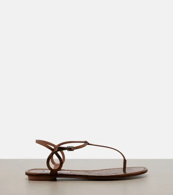 AQUAZZURA Dark Bronze Leather Thong Sandals