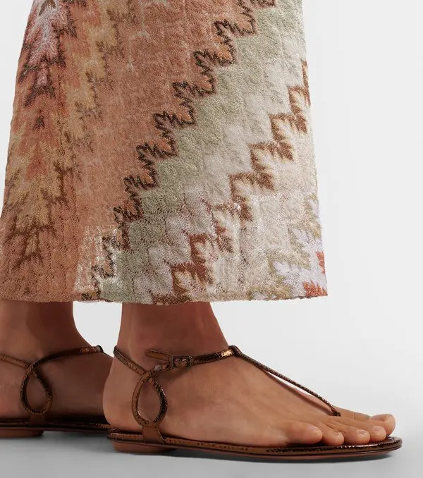 AQUAZZURA Dark Bronze Leather Thong Sandals