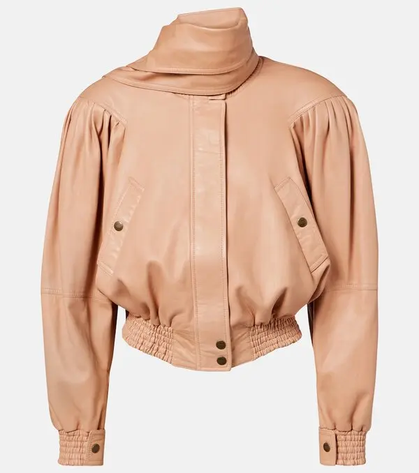Chloé Cropped Leather Jacket With Scarf Detail