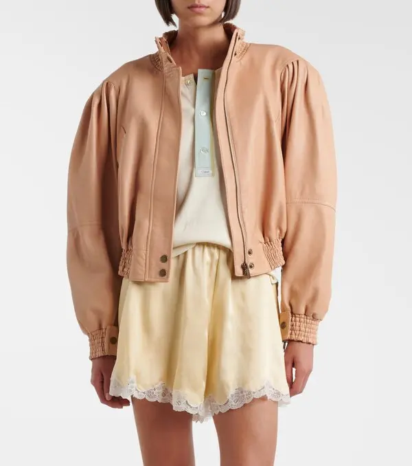 Chloé Cropped Leather Jacket With Scarf Detail