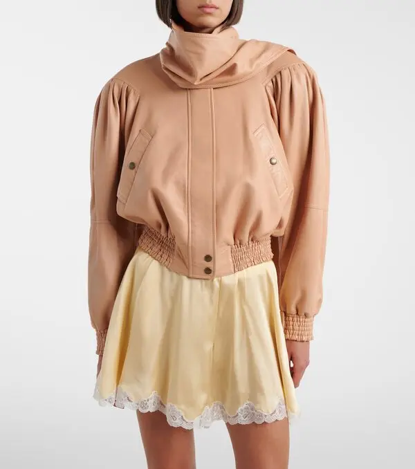 Chloé Cropped Leather Jacket With Scarf Detail