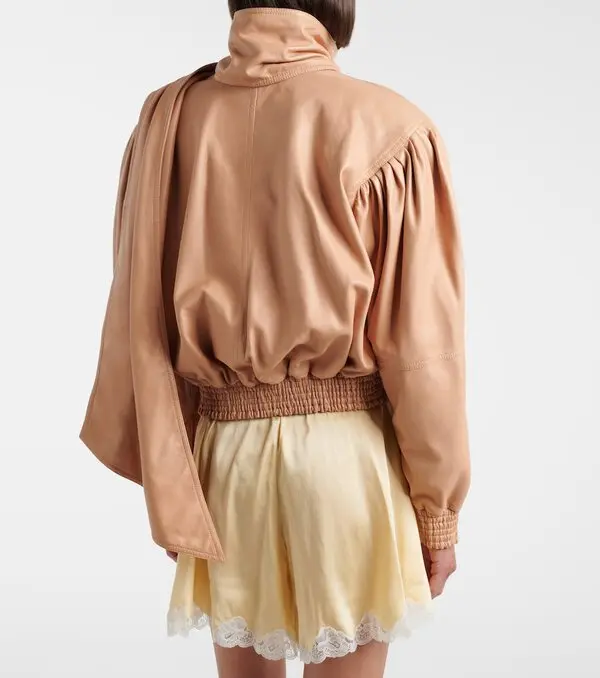 Chloé Cropped Leather Jacket With Scarf Detail