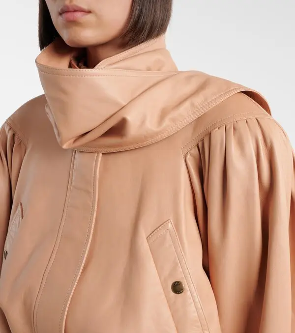 Chloé Cropped Leather Jacket With Scarf Detail